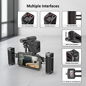 SmallRig Side Handle for Phone Cage Smartphone Video Rig Cage for iPhone cage for Samsung Cage Universal Phone Cage Aluminum with Cold Shoe and 1/4 Threads - HSS2424