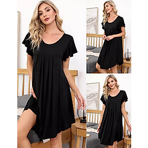 Ekouaer Nursing Nightown Labor and Delivery Gown for Hospital Pleated Breastfeeding Dress for Women Short Sleeve Maternity Sleepwear Black M
