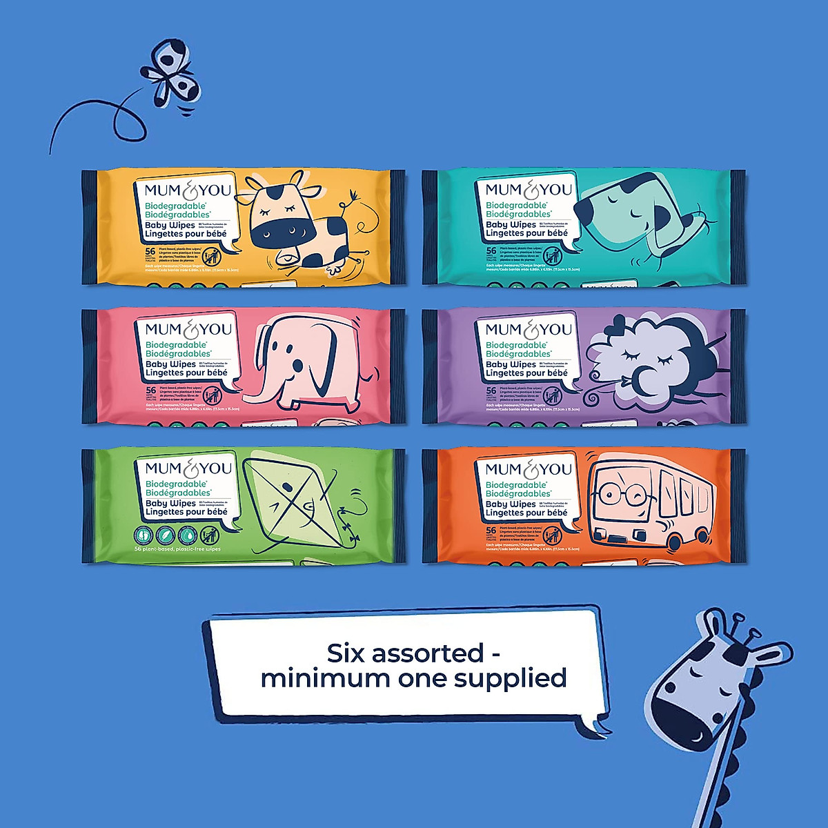 Mum & You Biodegradable Compostable Vegan Registered Plastic Free Baby Wet Wipes with Recyclable Packaging, 99.4% Water, 0% Plastic, Hypoallergenic & Dermatologically Tested (Pack of 6)