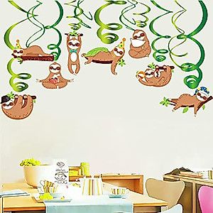 15pcs Sloth Party Hanging Swirls Decorations Sloth Theme Ceiling Streamer for Birthday Party Supplies Baby Shower Favor Spiral Ornaments
