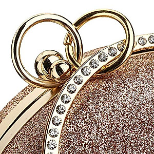 Women Round Glitter Clutch Tote Bag Top Handle Handbags Purse with Chain Circular Rhinestone Ring for Proms Wedding Evening Party (Black)