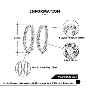 S925 Sterling Silver Single Row Round Solitaire Cubic Zirconia Rhodium Plated 'In and Out' Woman Man Hoop Huggie Earring Honest Mantra SE221