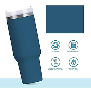 MCHIVER Caribbean Blue Tumbler with Lid and Straw 40 oz Insulated Water Bottle Leakproof Travel Mug Cup for Iced Water Coffee Smoothie