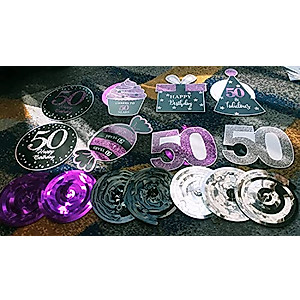 50th Birthday Decorations for Women Purple Silver Black Qian’s Party Purple Silver Black Foil Hanging Swirls Decorations 50th Birthday Party Hanging Decor – Women 50th Birthday Party Decoration Swirls - Set of 15