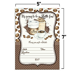 Watercolor Coffee Latte Fun Birthday Party Invitations, 20 5x7 Fill In Cards with Twenty White Envelopes by AmandaCreation