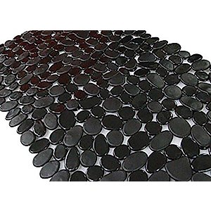 Non-Slip Pebble Bathtub Mat Black 16 W x 35 L Inches (for Smooth/Non-Textured Tubs Only) Safe Shower Mat with Drain Holes, Suction Cups for Bathroom