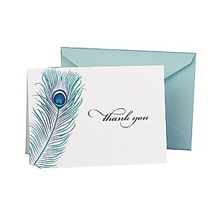 Hortense B. Hewitt 50-Count Peacock Feather Thank You Note Cards