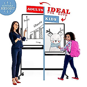 Large Dry-Erase Rolling Magnetic Whiteboard - 48 x 32 Inches White Board Height Adjust Double Sides Mobile Portable Easel on Wheels, Dry Erase Board with Stand for Office, Home & Classroom