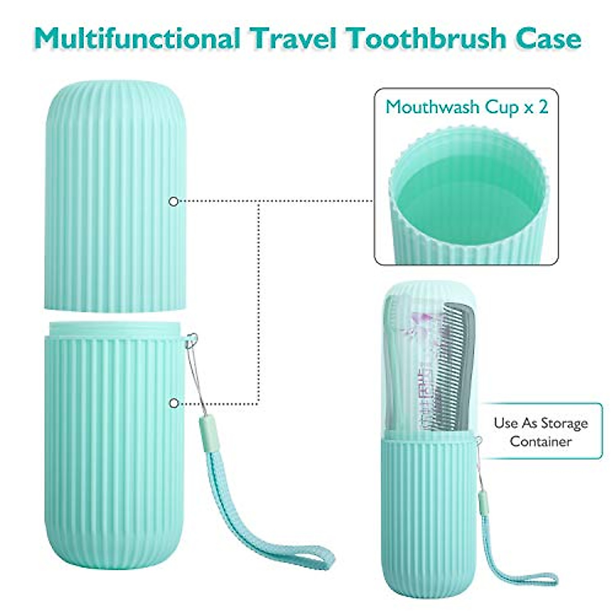 Toothbrush Travel Case Portable Travel Toothbrush Holder 2 Pack Plastic Toothbrush Storage Container Organizer for Travel Home Business School (White + Green)