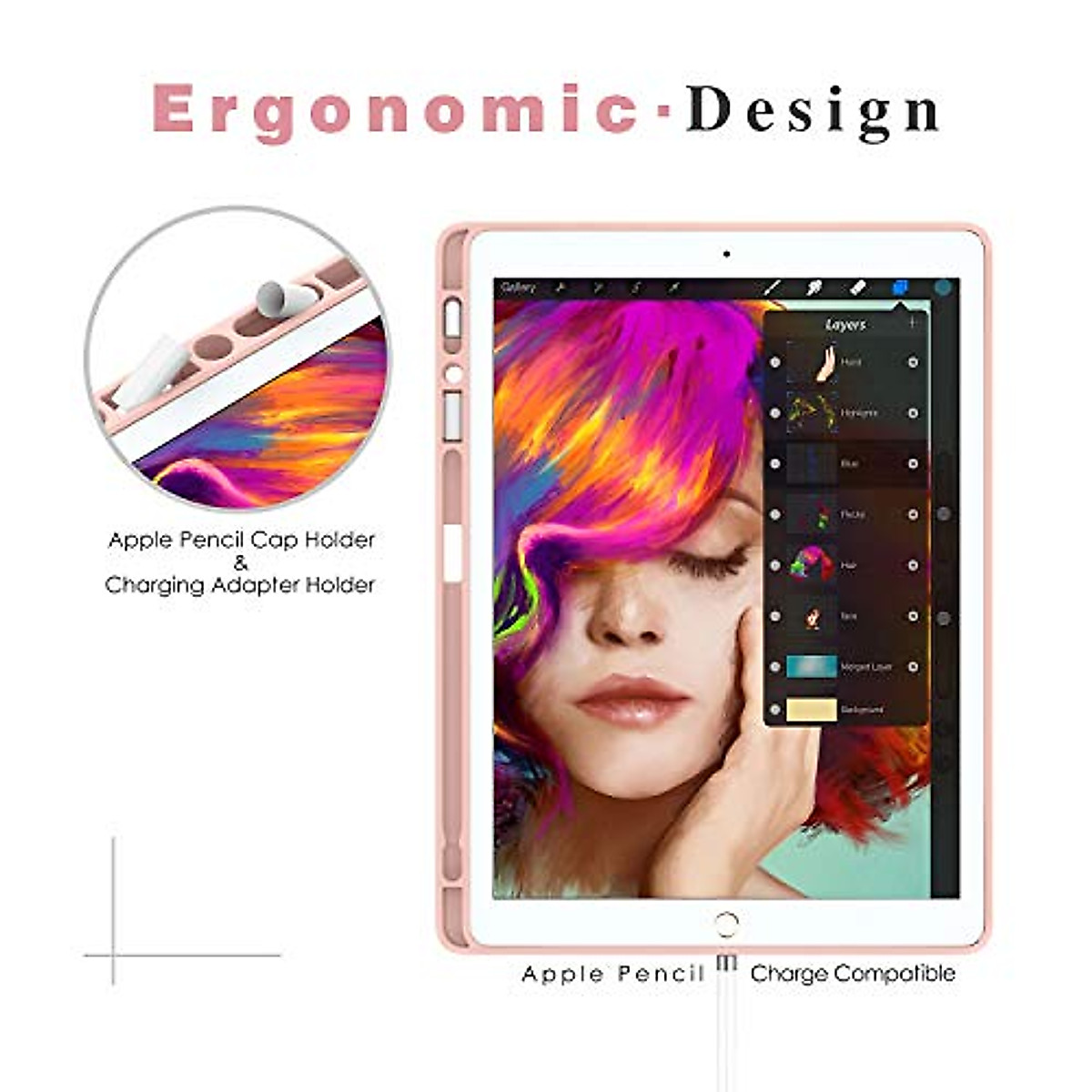 MoKo Case Fit iPad Pro 12.9 2017/2015 with Apple Pencil Holder - Slim Lightweight Smart Shell Stand Cover Case with Auto Wake/Sleep Fit Apple iPad Pro 12.9 inch Tablet (1st & 2nd Gen),Rose Gold