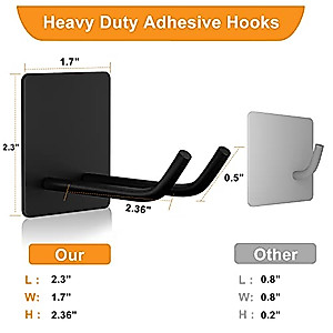 Adhesive Hooks,Extended Double Self Sticky Hooks for Bathroom,Heavy Duty Hooks Suitable Hanging CoatsTowel Razor ,Stainless Steel Utility Hooks for Kitchen Wall Hanging,Matte Black No Damage Hook-4PCS
