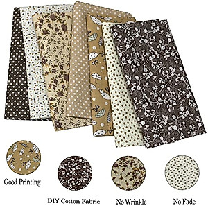 OZXCHIXU 7PCS/lot Coffee Series Floral Cotton Fabric Quilting Patchwork Fabric Fat Quarter Bundles Fabric for Scrapbooking Cloth Sewing DIY Crafts Handmade Bags Pillows 19.7X19.7inches