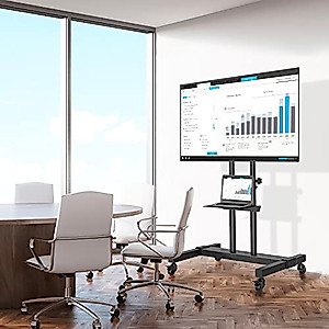 Mobile TV Stand Rolling TV Cart Floor Stand with Mount on Lockable Wheels Height Adjustable Shelf for 32-80 Inch TV Stand Flat Screen or Curved TVs Monitors Display Trolley Loading 110 lbs