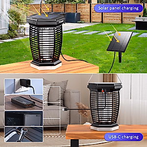 PALONE Solar Bug Zapper Outdoor, 3 in 1 Mosquito Zapper with 3.5m Extended Solar Panel, 4500V Electric Bug Zapper Indoor, Fly Zapper with 7 Lighting Modes for Outdoor Courtyard Backyard Garden