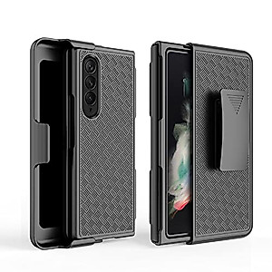 Ailiber Galaxy Z Fold3 5G Case, Galaxy Z Fold 3 5G Holster with Screen Protector, Swivel Belt Clip, Kickstand Holder Combo Cover, Slim Shockproof Shell Slide Pouch Phone Case for Samsung Z Fold3-Black