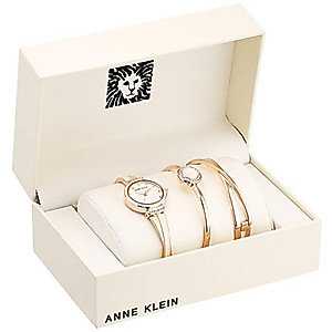 Anne Klein Women's AK/3292LPST Premium Crystal Accented Rose Gold-Tone and Blush Pink Watch and Bangle Set