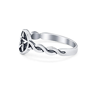 Blue Apple Co. Sterling Silver Size-6 Celtic Infinity Twisted Braided Shank Oxidized Pentagram Star Ring Band Round 925 Sterling Silver