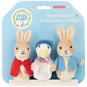 GUND Beatrix Potter Classic Peter Rabbit Flopsy Jemima Puddle-Duck Finger Puppets Set of Three Soft Plush, 3”