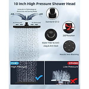 Hibbent Thickness 10'' Rain Shower Head, High Pressure Handheld Spray, Showerhead Combo with 16'' Adjustable Arc Shower Extension Arm, 7 Settings, 71'' Hose, Adhesive Shower Holder, Oil-Rubbed Bronze
