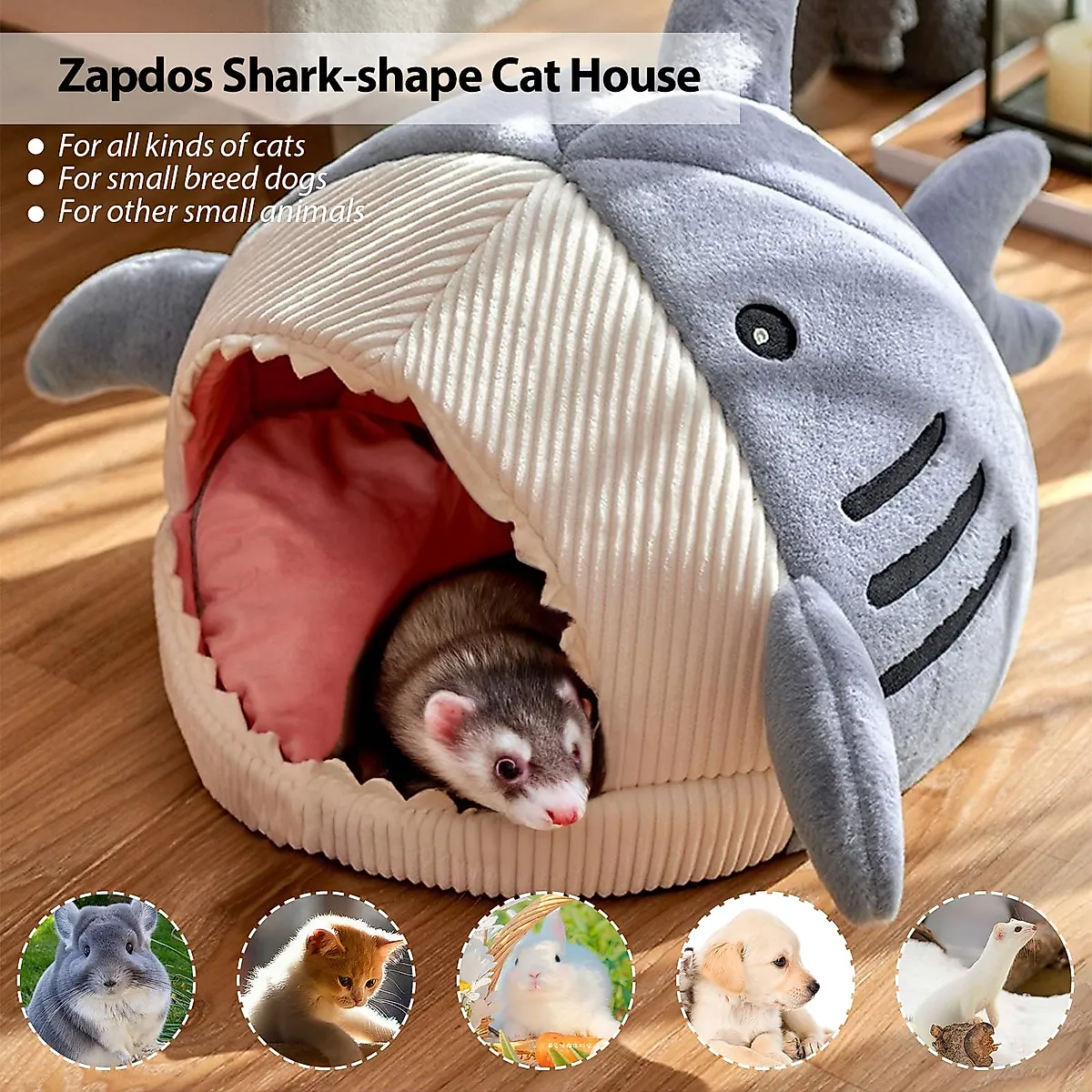 Ferret Bed Cave and Hideouts | Ferret Hammock for Cage | Ferret Hideaway Bed Accessories | for Small Pet Cushion Long Plush Soft Washable for Ferret & Small Animals (Shark Shape)