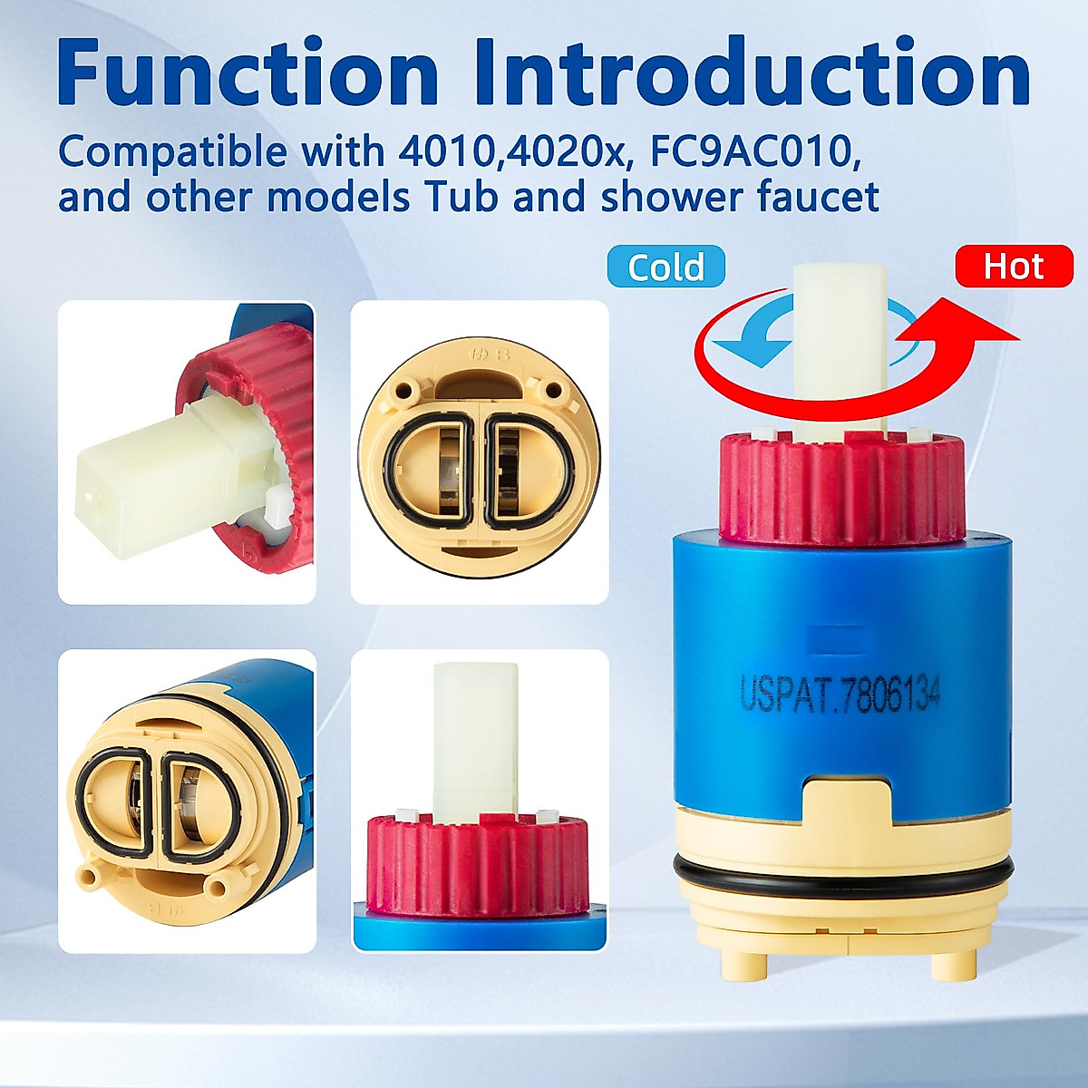 Vayolli JH04BD Ceramic Pressure Balance Cartridge, JH04BD Shower Cartridge Replacement, Compatible with FC9AC010 Ceramic Plastic Faucet Cartridge, for Tub and Shower Faucet