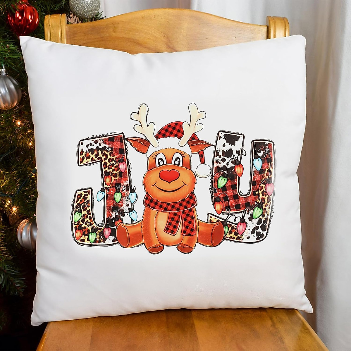 6Pcs Christmas Iron on Transfers Brown-Red Stripe Gold Glitter Designs Iron on Stickers Christmas Dwarf Reindeer Alphabet Tree Iron on Decals Heat Transfer Stickers Applique for Clothing Pillow Cover