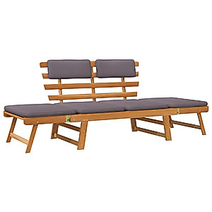 vidaXL 2-in-1 Convertible Outdoor Bench, Patio Daybed, Garden Day Bed, Weather-Resistant Solid Acacia Wood, 26.8" x 74.8" x 29.1" Brown Frame & Dark Gray Cushion