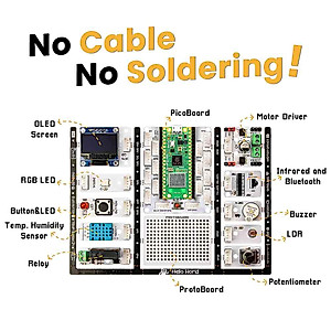 PicoBricks Raspberry Pi Pico W Starter Kit with 12 Detachable Sensors and Extensive Learning Guide, Raspberry Pi Kit, DIY Coding Kit, Raspberry Pi Kit for Kids