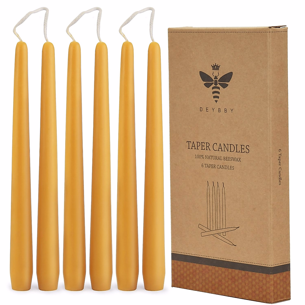 Natural Beeswax Taper Candles 10"- Beeswax Candles Set 6 Pack, Yellow