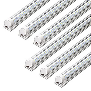 Barrina LED Shop Light, 40W 5000LM 5000K, 4FT Integrated Fixture, V Shape,T8 Light Tube, Daylight White, Clear Cover, Hight Output, LED Shop Lights for Garage Warehouse Workshop (Pack of 6)