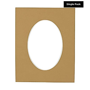 8.5x11 Mat Bevel Cut for 5x7 Photos - Precut Rattan Beige Oval Shaped Photo Mat Board Opening - Acid Free Matte to Protect Your Pictures - Bevel Cut for Family Photos, Pack of 1 Matboard Show Kit With