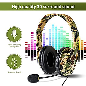 FNSHIP 3.5mm Port Wired Gaming Headset Stereo bass-Isolated Headphones with mic Volume Control Compatible for PS4 PS5 New X-Box One PSP PC Laptop Tablet PC Phone (Camouflage Green)