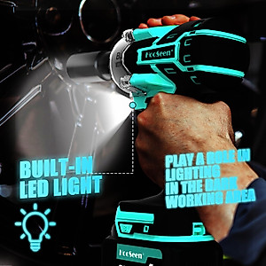 HooSeen Power Cordless Impact Wrench - 1/2 inch 21V Brushless Impact Gun Max Torque 445 Ft-lbs (600N.m), Electric Impact Wrenches with 4.0Ah Li-ion Battery & Fast Charger (Light Blue)