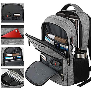 Laptop Backpack,Business Travel Anti Theft Slim Durable Laptops Backpack with USB Charging Port,Water Resistant College Computer Bag for Women & Men Fits 15.6 Inch Laptop and Notebook - Grey