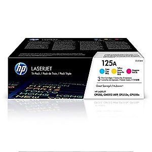 Original HP 125A Cyan, Magenta, Yellow Toner Cartridges (3-pack) | Works with HP Color LaserJet CM1312 MFP Series, HP Color LaserJet CP1215, CP1515, CP1518 Series | CE259A