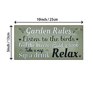 Garden Rules - Garden Wood Sign，Porch Sign，Wall Hanging Sign，Home Wall Art Decor Wood Sign，Wooden Board for Wall，Outdoor Garden Plaque Gift 5 x 10 Inch