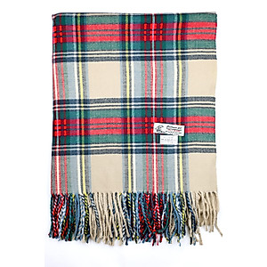 Achillea Long & Wide Scottish Tartan Plaid Large Cashmere Feel Blanket Scarf Check Shawl Wrap 80" x 29" (Khaki Tartan)