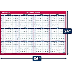 2024 Erasable Calendar, Dry Erase Wall Planner, 36" x 24", Large, Vertical/Horizontal, Reversible