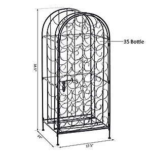 HOMCOM 35 Bottle Wrought Iron Wine Rack Jail with Lock - Black