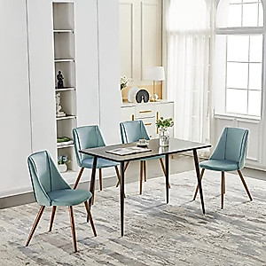 Fangflower Accent Velvet Dining Armless Chairs Set of 4, Mid Century Modern Upholstered Side Seat with Metal Legs for Living Room Kitchen Lounge Farmhouse, Lake Green, Set of 2