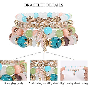8 Packs Beaded Bracelet Bohe Multilayer Chain Tassel Stackable Charm Stretch Statement Bracelet Set