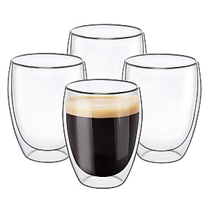 ComSaf Glass Coffee Mugs Set of 4, Insulated Thermal Cups 12oz, Double Wall Clear Glass Coffee Cup for Tea/Juice/Milk, Latte Cappucino Espresso mug Glassware Gift for Christmas Birthday