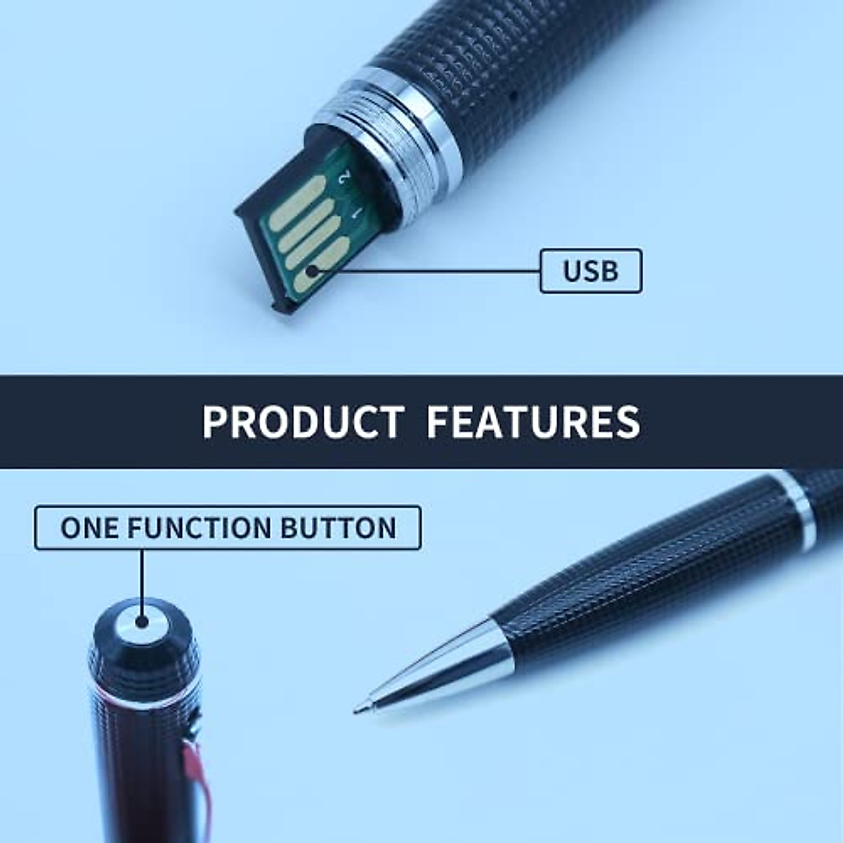 Spy Pen Camera, Mini Camera Pen with Loop Re Meeting Report and Photo Function for Children, Babies and Pets Conference Re, Black, Full