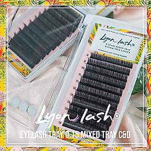 Lyon Lash Eyelash Tray (0.15 Mixed Tray, C Curl, D Curl) - Eyelash Extension Practice Kit Supplies for Beginner