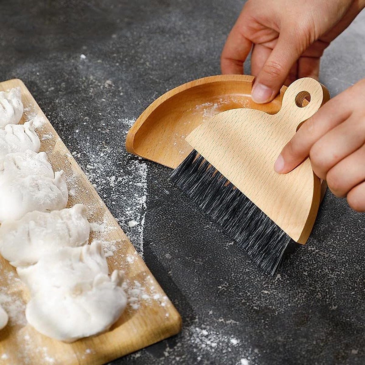 Eco-Friendly Wooden Bamboo Hand Brush and Dustpan Multi-Purpose Set Ideal for WFH Workstation, Home, Kitchen, Dining Table, or as a Gift (Gentle and Long-Lasting Bristles)
