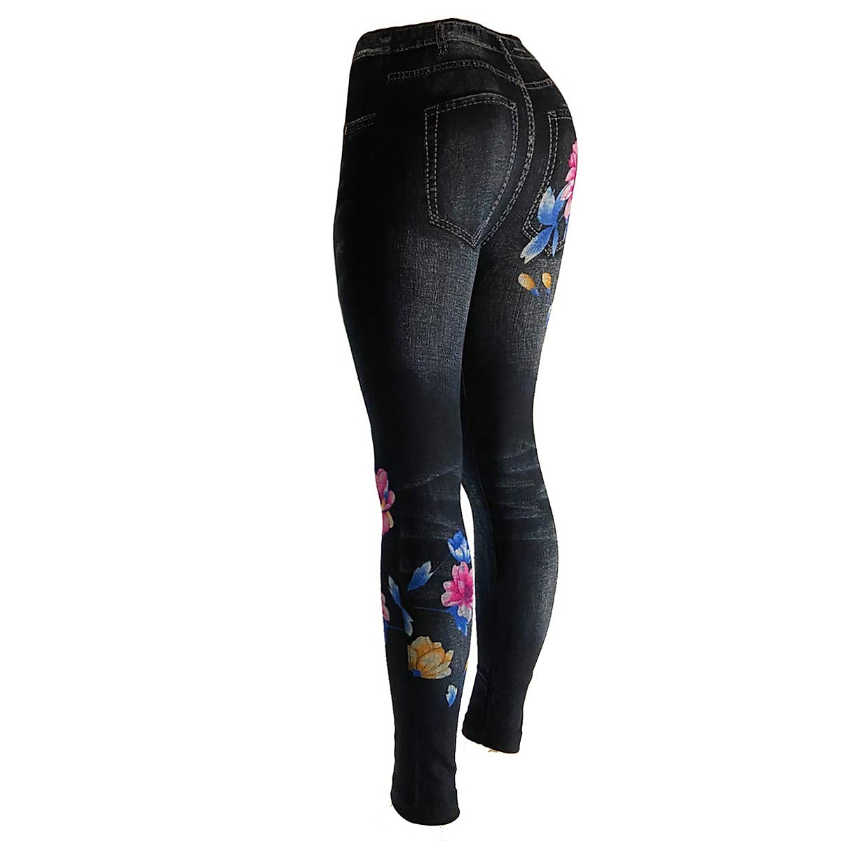 CLOYA Women's Denim Print Seamless Full Leggings for All Seasons - One Size Fits Large & X-Large (Blue Rustic)