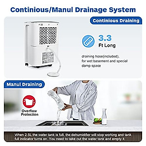 2000 Sq Ft 30 Pint Dehumidifier for Home and Basement, FIRINER Dehumidifiers for Bedroom with Drain Hose, Auto Shut-Off, Intelligent Humidity Control, Laundry Dry and 0.66 Gallon Water Tank