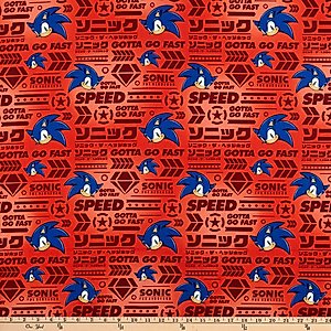 Kaufman Sonic The Hedgehog Sonic Heads Red, Fabric by the Yard