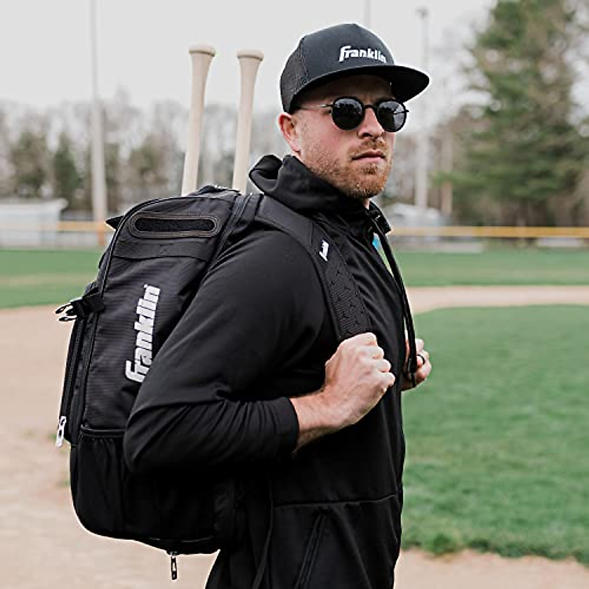 Franklin Sports Baseball + Softball Bag - MLB Traveler Elite Sport Equipment Backpack - Adult Bat Bag - Fits Cleats, Bats + Helmet - Black