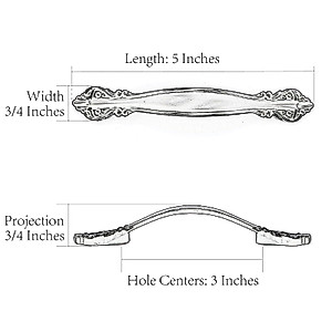 10-Pack Cabinet Hardware Handle Pull - Antique Bronze, 3" (76mm) Hole Centers, PW8803AQ76